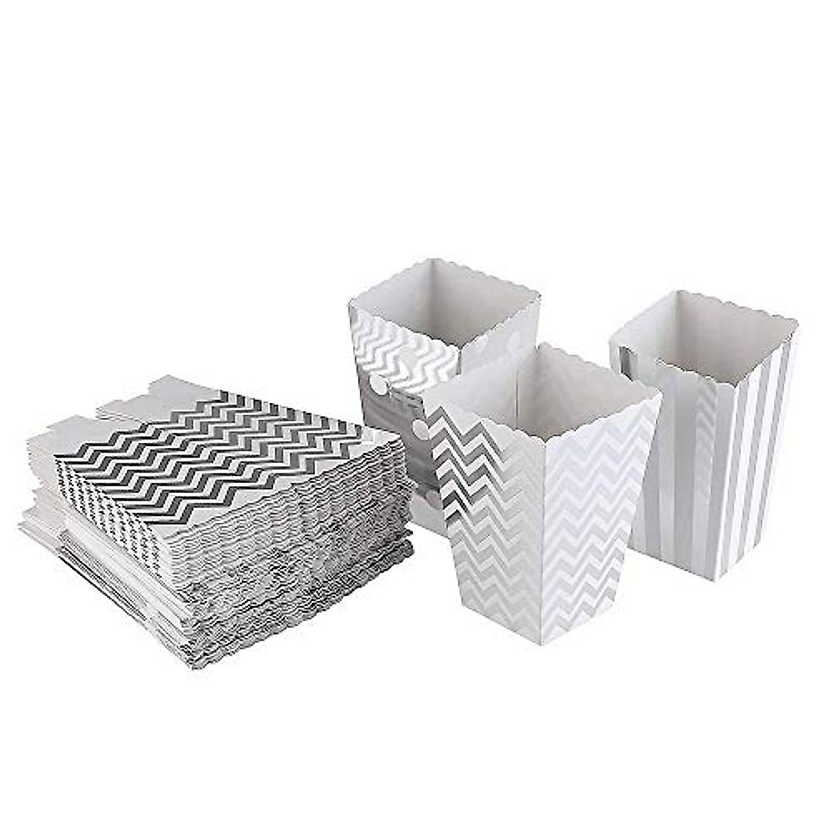 Popcorn Boxes Cardboard Candy Boxes Container Polka Dot Stripe Chevron Ripple，For Birthday, Bridal and Baby Shower，Carnival/Graduation/Party/Movie/Fiesta，Dessert Tables Wedding Party Supplies 36pcs