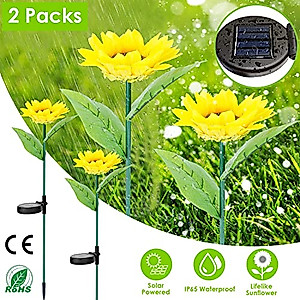 wenyuyu 2 Piecs Outdoor Solar Garden Stake Lights, 10 LED Sunflower Solar Powered Light, Waterproof Decorative Lights for Path Patio Backyard Lawn