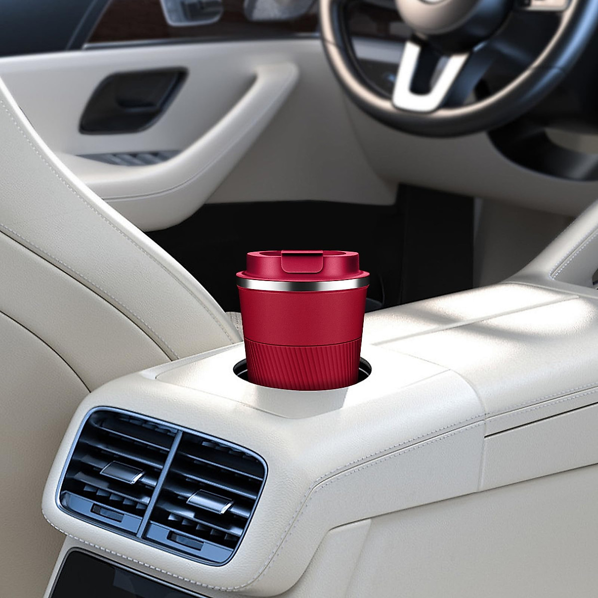 BAYTWA Coffee Tumbler 12oz/380ml - Insulated Coffee Mug with Lid, Leakproof Travel Coffee Cup, Stainless Steel Reusable Coffee Mug for Hot&Cold Drinks, Thermal Coffee Cups for Men Women-Red/1 Pack