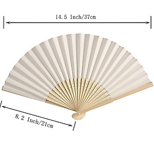 SL crafts 50pcs Paper Hand Fan with Organza Bags Bamboo Handheld Folding Fan Decorative Paper Fan Wedding Party Favors (Cream)