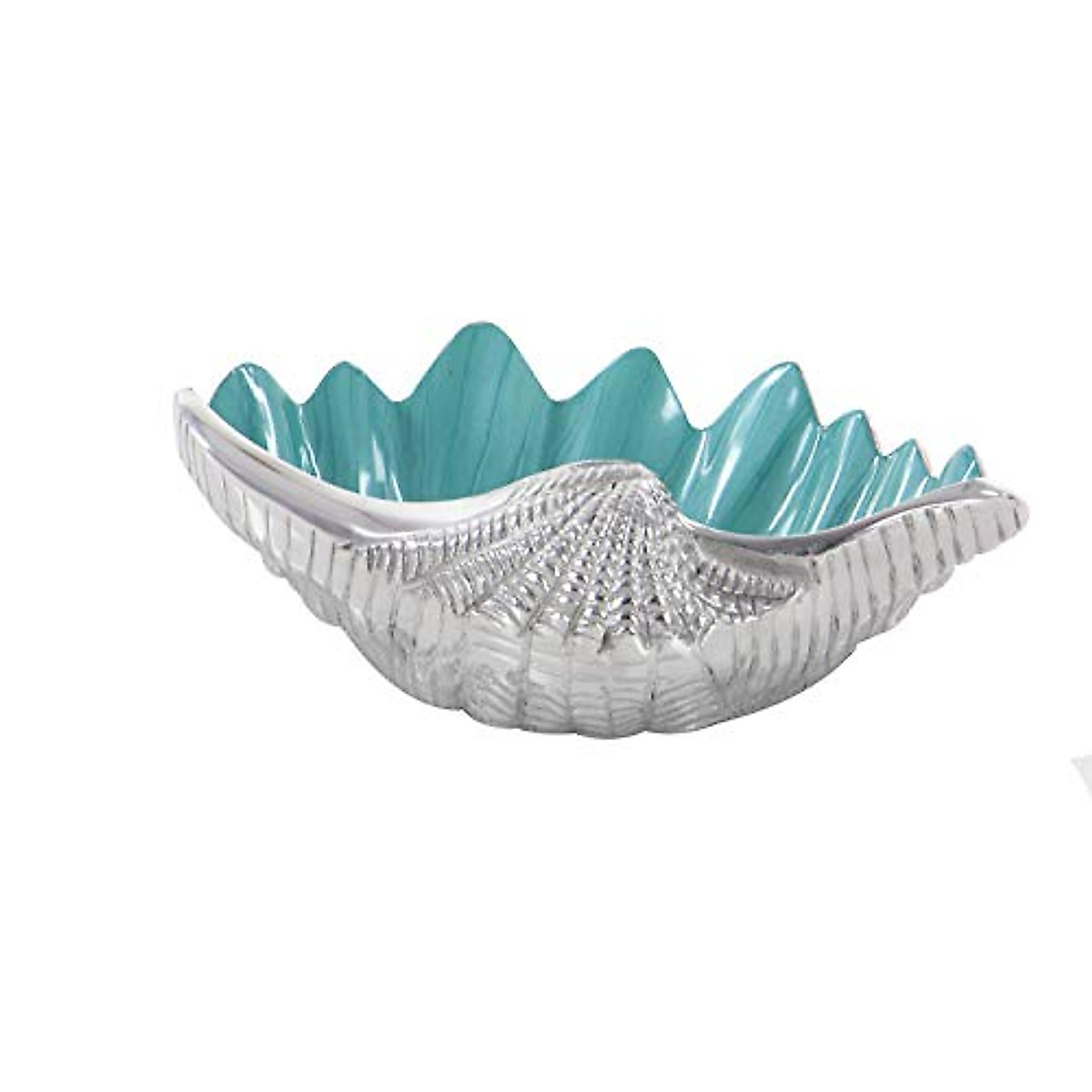Deco 79 Metal Sea Life Shell Serving Bowl with Enamel Interior, 12" x 9" x 3", Silver