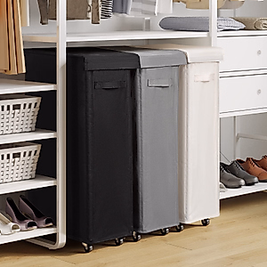 Chrislley 65L Slim Laundry Hamper with Lid Narrow Rolling Laundry Basket with Wheels Upgrade Foldable Dirty Clothes Hamper Portable Skinny Hamper Storage Bins (27.56 inches, black)