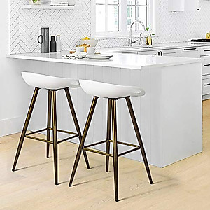 Set of 2 Bar Stools, 32.3" Simple Modern Style High Counter Stool with Low Backrest & Footrest & Metal Legs & PP Seat, Portable Barstools for Kitchen Island Patio Balcony, White & Bronze
