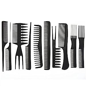 Hair Care Comb Anti Static Coarse Fine Toothed Tail Teasing Waves Pick Combs Set of 10,Black
