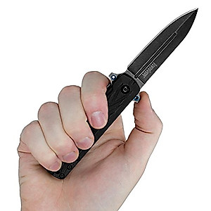 Kershaw Barstow Pocketknife, 3" 8Cr13MoV Steel Spear Point Plain Edge Blade, Assisted Opening Folding EDC, Tactical Knife,Black