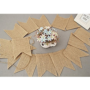 PARFAIR DESSIN 40 Pcs Stiffened Swallowtail Flag Bunting Burlap Banner PreStringed DIY Garland Decoration for Holidays Camping Halloween Christmas 40 Feet (Natural, Flag 1)