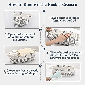 Luxspire Boho Storage Basket, Toilet Paper Basket, Handmade Cotton Rope Woven Basket Toilet Paper Storage Bins Small Organizer with Handle for Bedroom Nursery Bathroom, 13.4" x 6", White + Gray