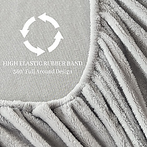 YIYEA Fleece Fitted Sheet Full Size, Ultra Soft Faux Fur Deep Pocket, Fluffy Plush Velvet for Fall Winter, Cozy Warmth and No Shedding, Light Grey