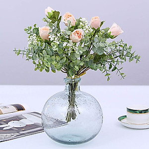 UUPP 2 Bundles Artificial Rose Baby Breath Gypsophila Flowers with Eucalyptus Leaves Bridal Wedding Bouquet for Home Wedding Party Decoration, 13.8 inches