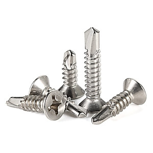 #6 x 1/2" Flat Head Self Drilling Screws Sheet Metal Screws, 410 Stainless Steel, 100 PCS