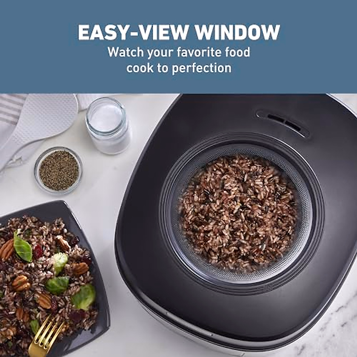 West Bend Programmable Rice & Grain Cooker with 7 Preset Functions, Includes Delay Start and Keep Warm, Features Easy View Window & Steam Basket, 12 Cups Cooked (6 Uncooked), Black