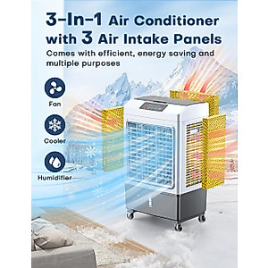 BALKO Windowless Air Conditioner, 35-INCH Swamp Cooler Air Conditioner w/2 Modes & 3 Speeds, 2100CFM, 700Sq.ft, Smart Timer for Auto off, 8Gal Tank & Remote, Wider Oscillation Evaporative Air Cooler