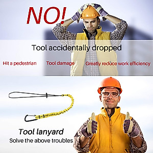 Tool Lanyard, Safety Tool Leash Retractable Bungee Cord with Carabiner Clip and Adjustable Loop End, Quick Release Shock Absorbing, 15 Ib Working Limit Fall Protection Equipment (5, 23.5 Inch（Short）)