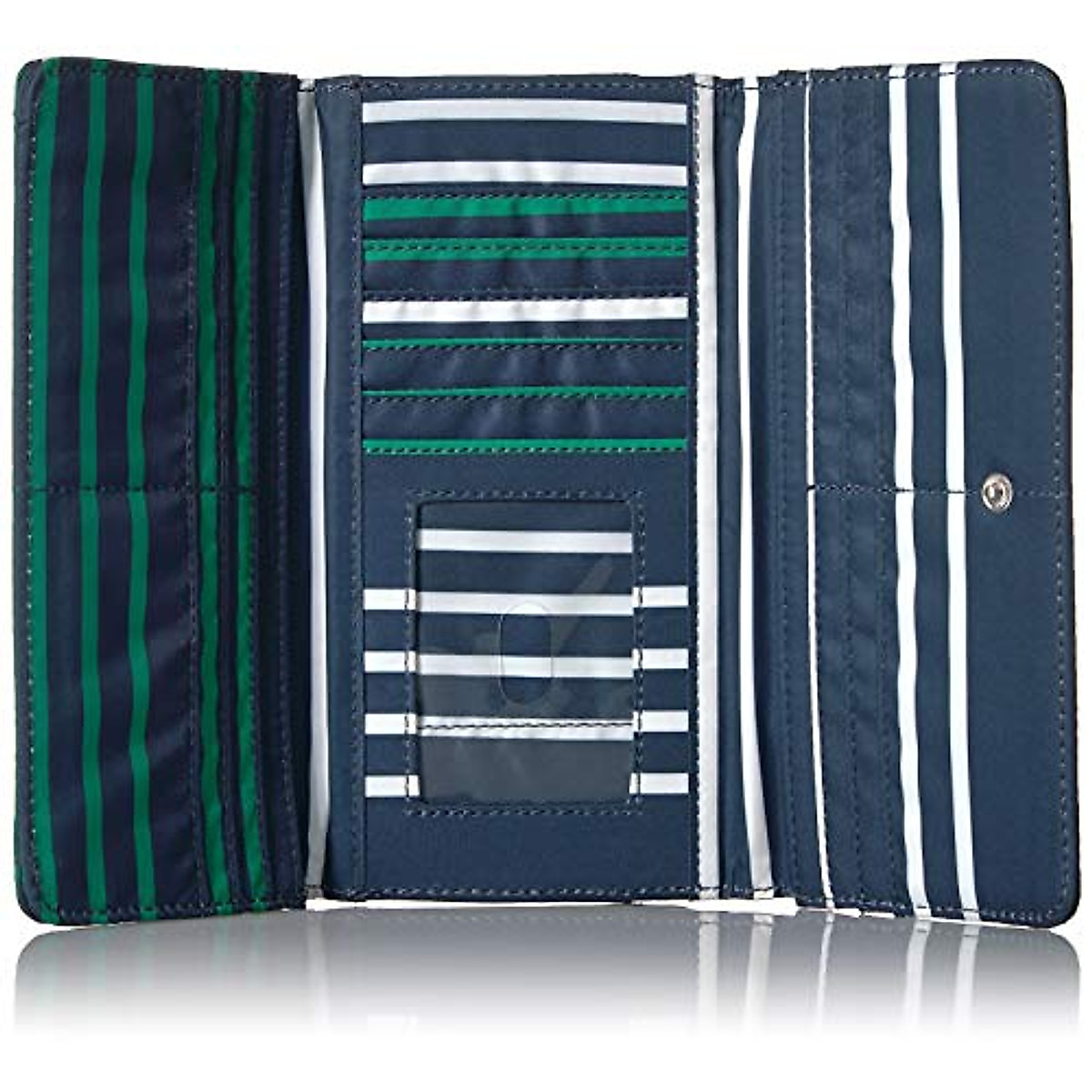 JuJuBe Be Rich Tri-Fold Wallet with Snap Enclosure, Coastal Collection - Providence - Navy/Teal/White Stripes