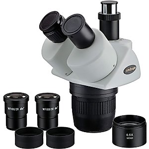 AmScope SW24TX Trinocular Stereo Microscope Head, WH10x Eyepieces, 10X/20X/40X Magnification, 2X/4X Objective, Includes 0.5x Barlow Lens