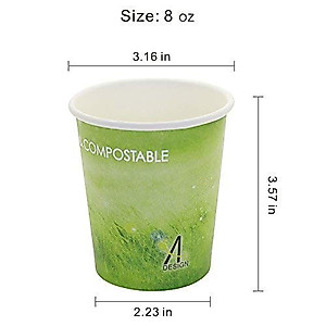 A+ DESIGN Special Green Grass Design Paper Hot Coffee Cups Eco-friendly,100% Blodegradable&Compostable (Green grass, 100 count, 8 oz)