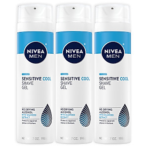 NIVEA MEN Sensitive Cooling Shave Gel with Chamomile and Seaweed Extracts, 3 Pack of 7 Oz Cans