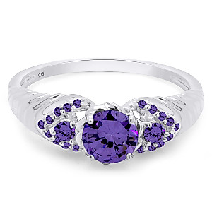 AFFY Simulated Amethyst Princess Engagement Ring in 14k White Gold Over Sterling Silver, Ring Size-7