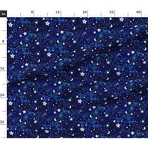 Spoonflower Fabric - Star Constellations Stars Moon Night Dreamy Blue Sky Nursery Printed on Petal Signature Cotton Fabric Fat Quarter - Sewing Quilting Apparel Crafts Decor