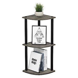 Furinno 3-Tier Corner Display Rack and End Table Bundle (12077GYW/BK, French Oak Grey/Black)
