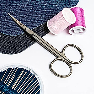 SINGER 4 Inch Forged Embroidery Scissors with Curved Tip for Sewing, Cross-Stiching, Crafts, & More (Titanium Coated, 1-Pack)