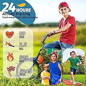 YOUSOKU Smart Watch for Kids, Fitness Tracker Watch with 19 Sport Modes, Pedometers, Sleep Mode, IP68 Waterproof, Kids Smart Watch, Great Gift for Boys Girls Teens 6-14 Compatible with Android iOS…
