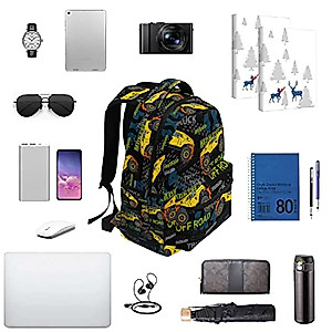 QUGRL Off Road Trucks School Backpack for Girls Boys Childish Monster Cars Large Bookbag Laptop Computer Bag Casual Hiking Travel Daypack Backpack Schoolbag for Teens College 16 Inch