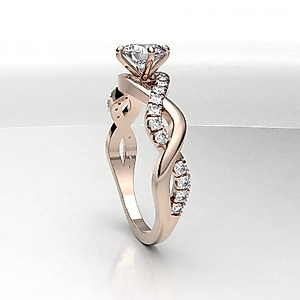 0.70 Carat TCW Round Diamond Infinity Engagement Ring Set 14K Gold Ladies Wedding Band 0.33 Carat Solitaire Diamond Split Shank Pave Set Stackable Ring For Women Color HI / Clarity I1 (rose-gold)