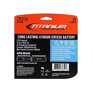 TITANIUM INNOVATIONS CR123A 3V Lithium Battery, Shrink Wrapped in Pairs (12 Card)
