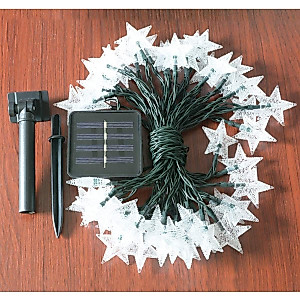 Windpnn 30ft Solar Powered Star String Lights, 50LED 8 Modes Solar Fairy Lights Outdoor Waterprooof for Christmas, Party, Wedding, Home, Garden, Patio Decoration (Cool White)