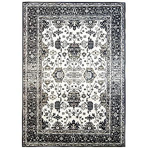 VK VK·LIVING Washable Rug 5x7 Area Rug for Living Room Bedroom Rug Lightweight Large Area Rug Thin Vintage Rug No Smell Machine Washable Rug for Dining Room Home Kitchen, Darkgrey&Olive Green