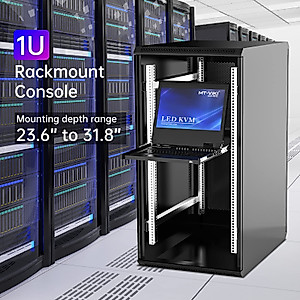 MT-VIKI® Rack Mount KVM HDMI w/ 17.3'' LCD Monitor, 1080P 8 Port LCD KVM Console Integrated Touch-pad++Monitor+Keyboard+8 KVM Cables, Support OSD/Hotkey, Fit 1U 19'' Rack