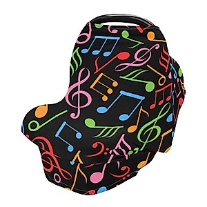 YYZZH Colorful Music Note Pattern On Black Stretchy Baby Car Seat Cover Infant Canopy Nursing Covers Breastfeeding Cover Breathable Windproof Winter Scarf for Boys Girls