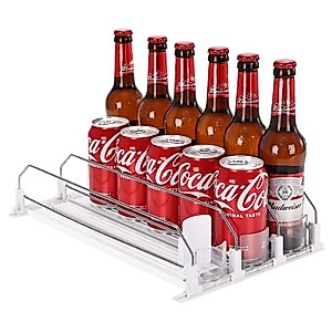Drink Organizer for Fridge, Self-Sliding Soda Can Organizer for Refrigerator and Adjustable Width, 12oz 16oz 20oz drinks can be accommodated, up to 40+ Cans（5+3 ROWS）