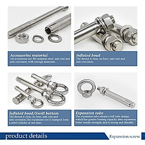 Expansion Screw, Stainless Steel Expansion Bolts, Screws, Screws, M6 Expansion Bolt - Expansion Screw Eye Bolt Anchor Bolts Concrete Screws Stainless Steel, Silver, M6x120-2pcs (Color : Silver)