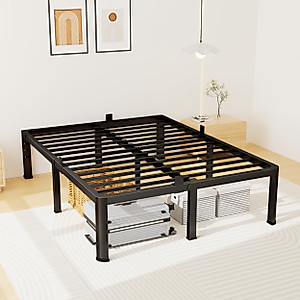14 Inch Full Size Platform Bed Frame with Under-Bed Storage Space, Heavy Duty Metal Bed Frame No Box Spring Needed, Sturdy Round Corner Bed Frame Strong Bearing Capacity, Easy Assembly, Noise Free