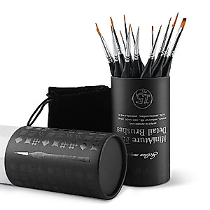 Miniature Paint Brushes, 15PC Model Brushes Micro Detail Paint Brush Set, Fine Detailing for Acrylics, Oils, Watercolors & Paint by Number, Citadel, Figurine, Warhammer 40k (Black)