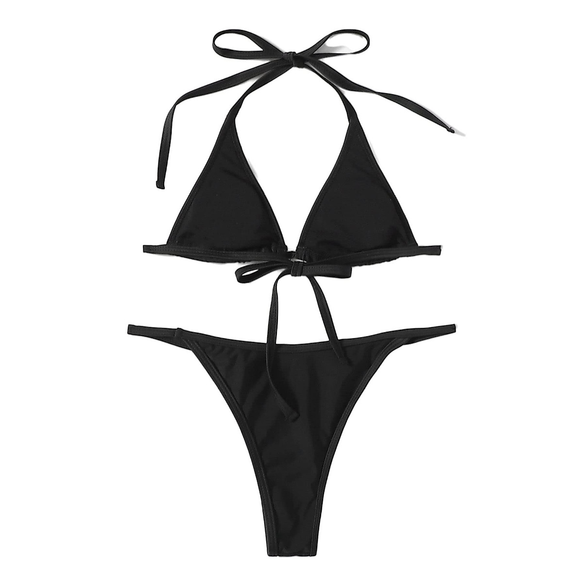 WDIRARA Women's Skull Pattern Halter Triangle Thong Sexy 2 Piece Bikini Swimsuit Black L