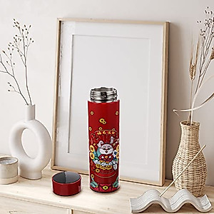 LIFKOME Double Insulated Water Bottle Vacuum Insulated Bottle 2023 Chinese New Year Water Bottle Year of The Rabbit Tumbler Thermal Mug for Coffee Tea Milk Hot Drinkings Lid Color 2