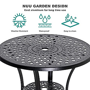 Nuu Garden 31 Inch Patio Dining Table, Cast Aluminum Patio Table with Umbrella Hole, Round Outdoor Bistro Table for Backyard, Garden, Patio, Porch, Black with Antique Bronze Edging