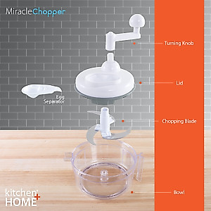 Kitchen + Home Manual Food Chopper - 5 in 1 Miracle Chopper, Salsa Maker, Blender, Slicer, Shredder and Julienne – As Seen on TV Manual Food Processor