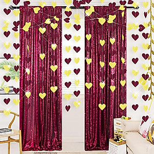 Bridal Shower Decorations Burgundy Gold Fall/Burgundy Gold Birthday Party Decorations/Valentines Day Decorations//Burgundy Bachelorette Decorations/Burgundy Heart Paper Garlands