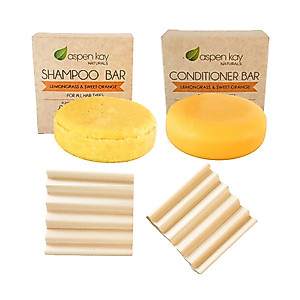 Lemongrass & Sweet Orange Shampoo & Conditioner Bar With Mini Soap Dish – Bars Made With Natural & Organic Ingredients, Sulfate-Free, Cruelty-Free & Vegan 3 Ounce Bar