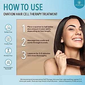 Ovation Hair Cell Therapy Hair Growth & Scalp Treatment for Men & Women - For All Hair Types, Helps Reduce Breakage & Split Ends - No Minoxidil, Sulfates, or Parabens - With Biotin, Vitamin B5, Aloe