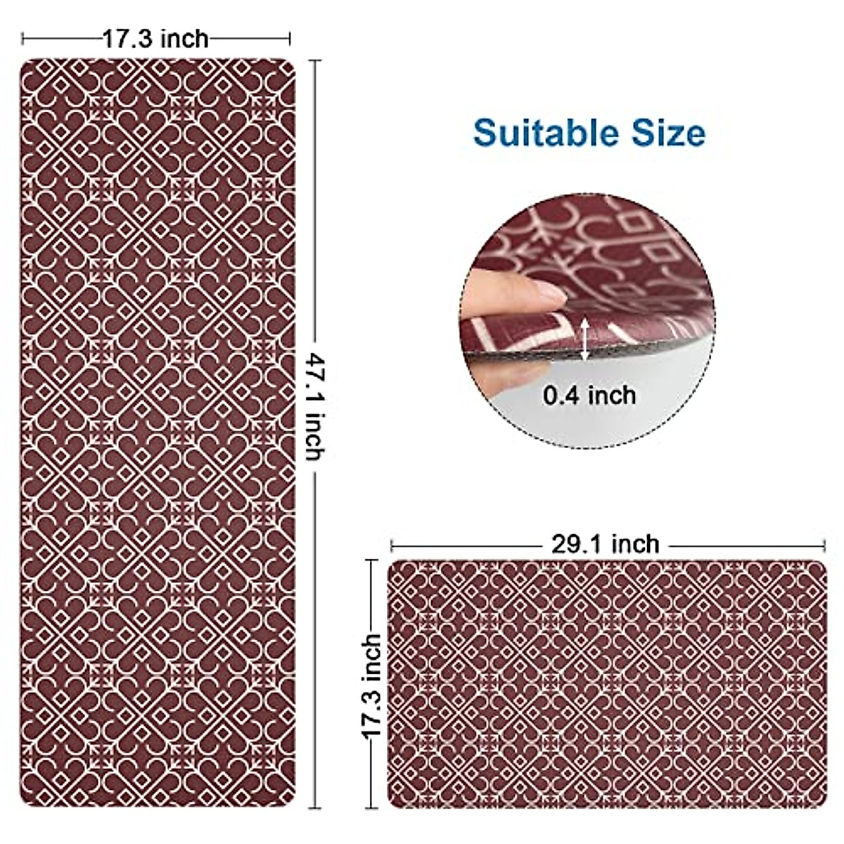 Artnice Anti Fatigue Kitchen Floor Mat Set of 2 PCS, Non Skid Comfort Kitchen Rug, Ergonomic Standing Desk Mat for Home, Office, Sink, Laundry, White Floral Grid Red