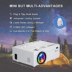 Ysametp Mini Projector, 1080P Full HD Supported 180” Screen Video Projector, 11000Lux Home Theater Movie Projector Compatible with TV Stick HDMI VGA USB AV PC TF Android/iPhone