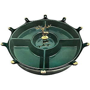 YA JU Ceramics Candy and Nut Serving Container, Appetizer Tray with Lid, 5 Compartment Round Ceramics Food Platters Divided Dish Platter, 13.8-Inch Best Gift for Christmas, Birthday and Marriage