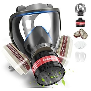 BEAUKAU Gas Masks Survival Nuclear and Chemical with 40mm Activated Carbon Filter and 6001 Filter, Full Face Gas Mask for Dust, Vapors, Paint, Spray, Welding, Organic Vapor