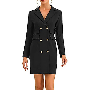 Allegra K Women's Elegant Blazer Office Work Dress with Pockets Small Black
