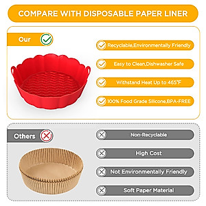 Haphiz 2PCS Silicone Air Fryer Liners Pot 8 Inch Reusable Air Fryer Oven Accessories Silicone Basket Bowl Round Heat Resistant Washable Replacement of Parchment Paper Liners for 3 to 5 QT Air Fryer